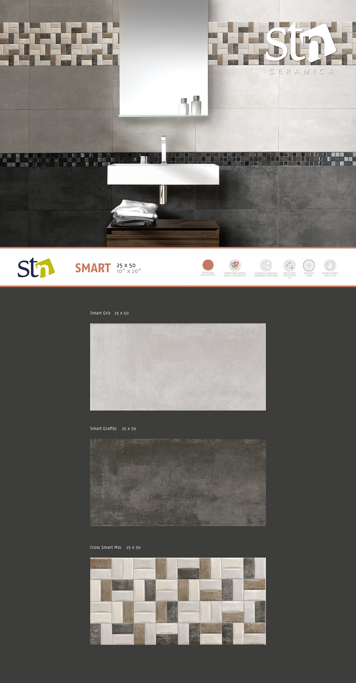 AZULEJO P.R. 25x50 SMART GRIS STYLNUL - Bricofacil